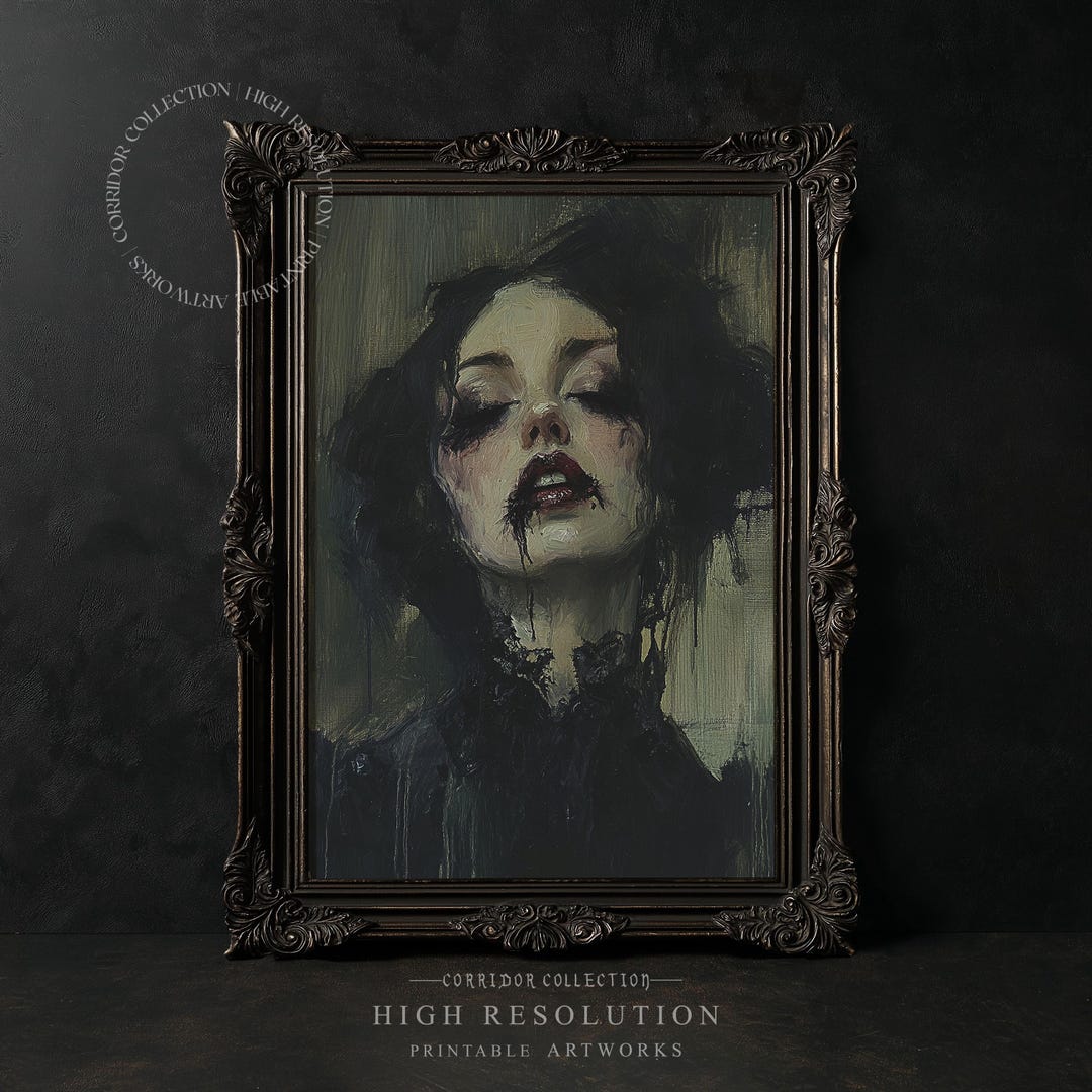 Dark Academia Wall Art, Gothic Portrait Print, Moody Oil Painting ...
