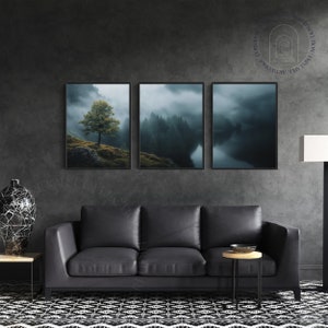 Nature Landscape Set of 3 Prints, Forest Wall Art, Misty Morning Trees ...