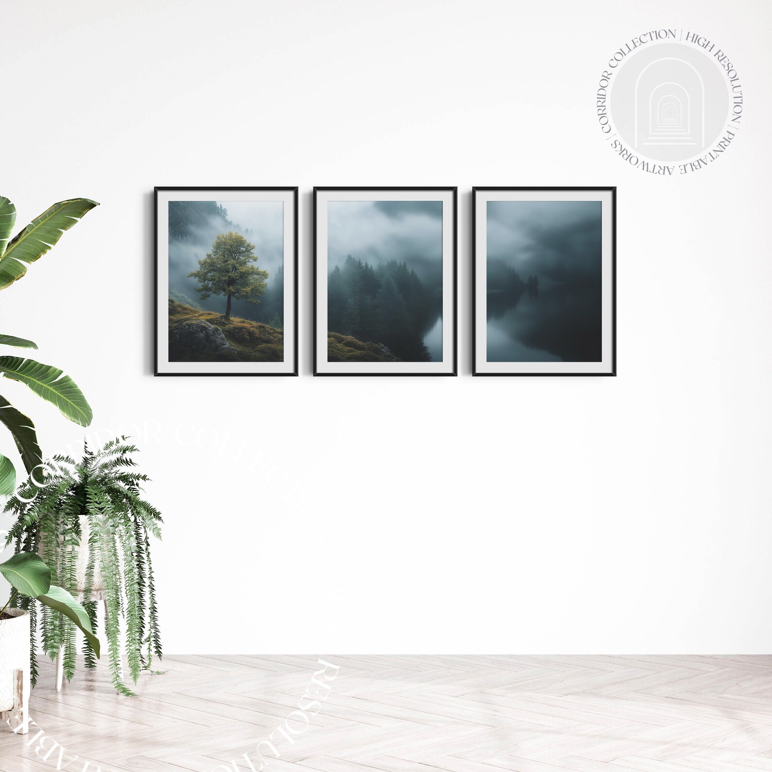 Nature Landscape Set of 3 Prints, Forest Wall Art, Misty Morning Trees ...