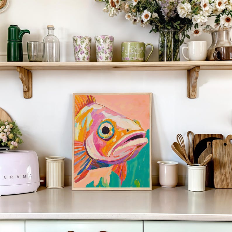 Colorful Fish Art Print, Coastal Decor, Abstract Wall Art, Modern Fish ...