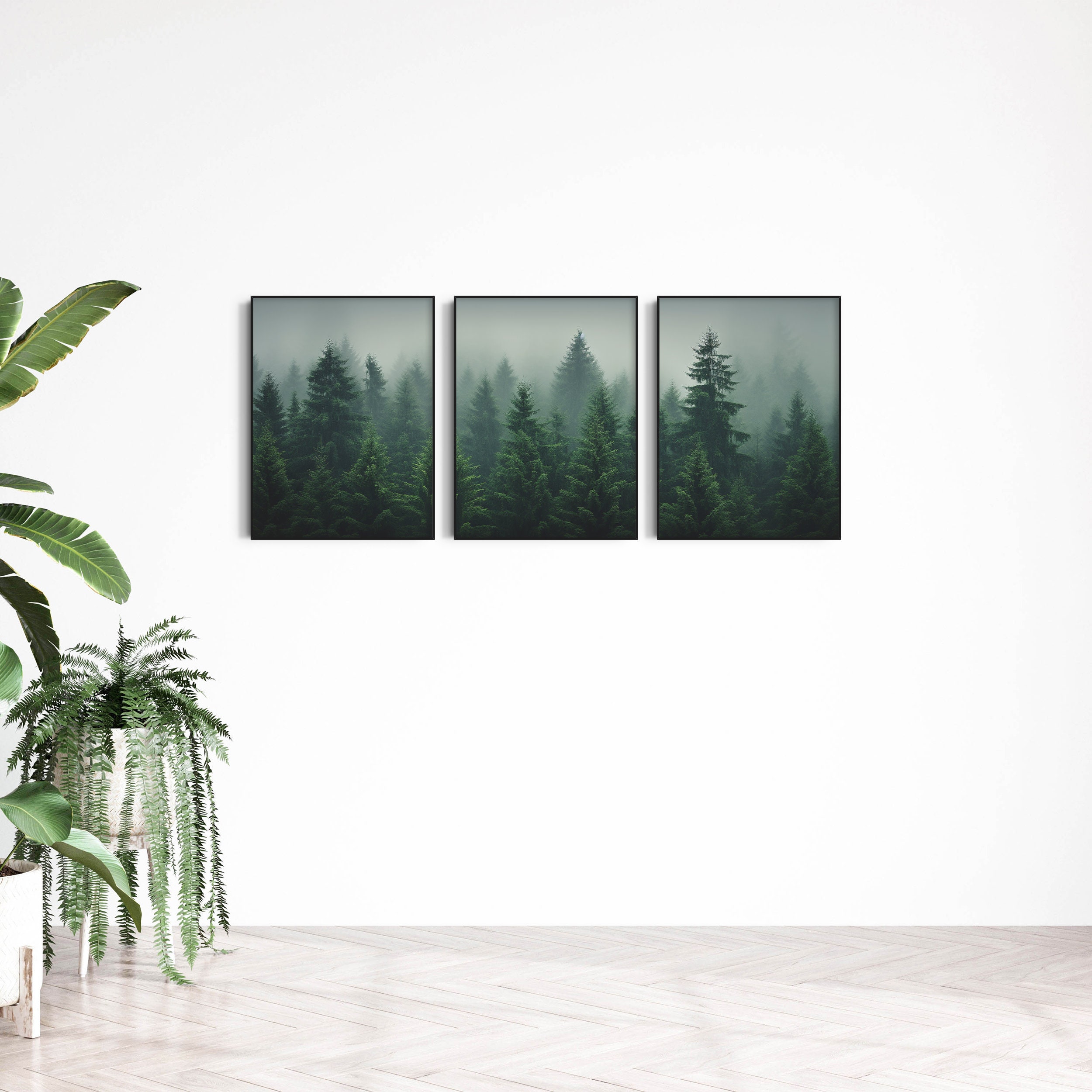 Foggy Forest Print, Set of 3 Forest Printable Wall Art, Misty Forest ...