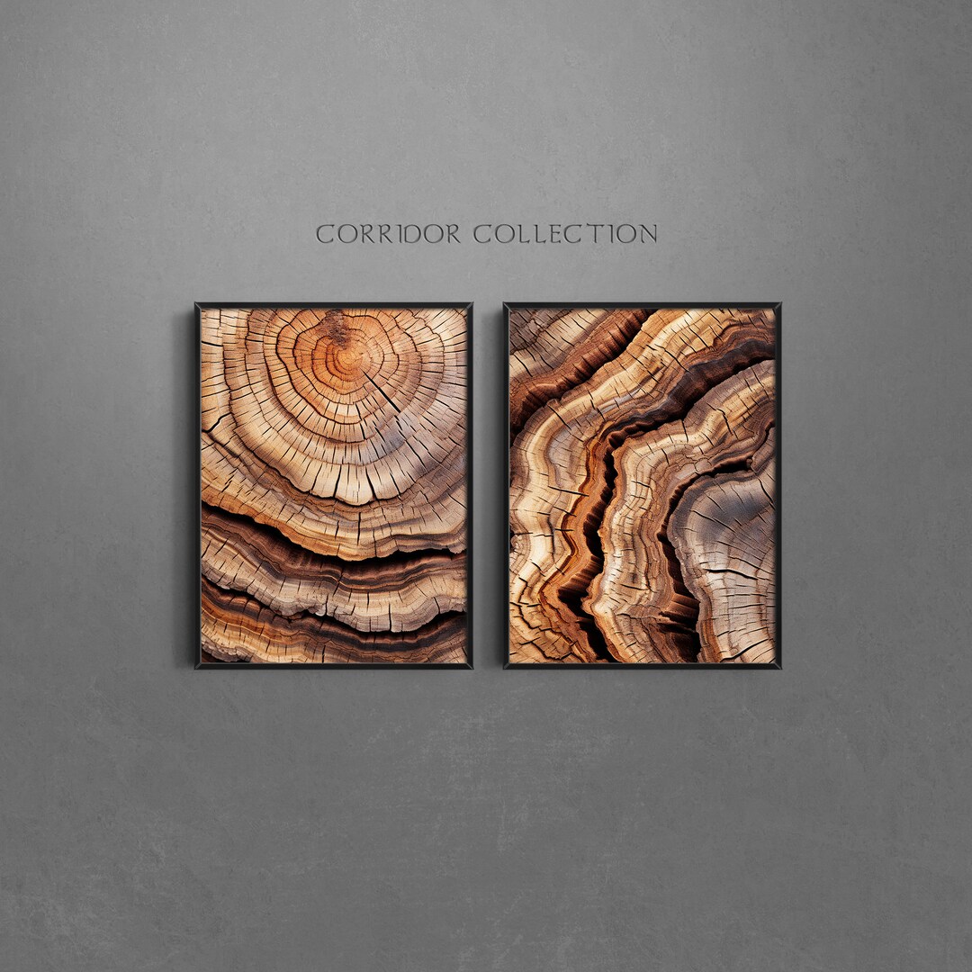 Woodcut Print, Tree Ring Art Prints, 2 Piece Printable Tree Slice Wall ...