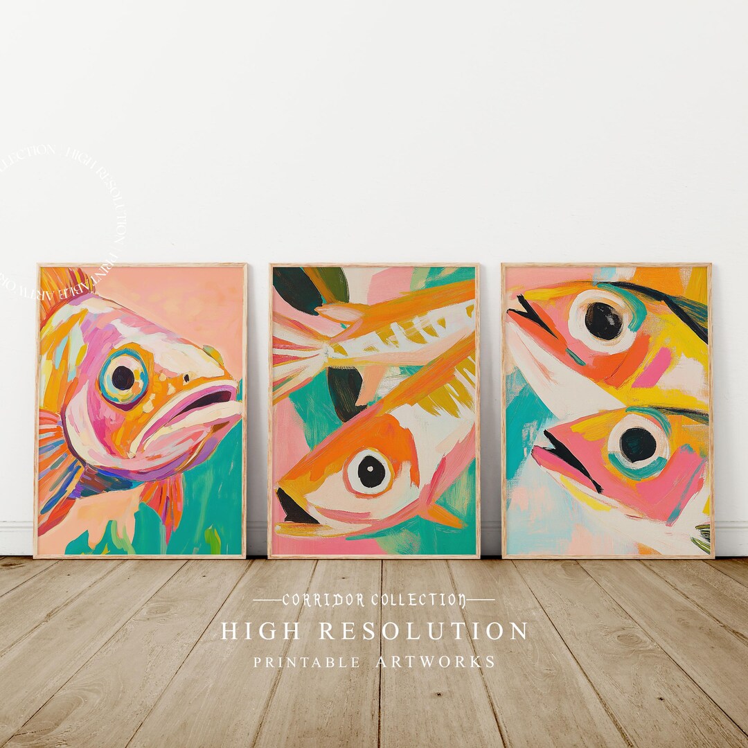 Vibrant Fish Wall Art Set, Colorful Fish Art Prints, Marine Life Decor ...