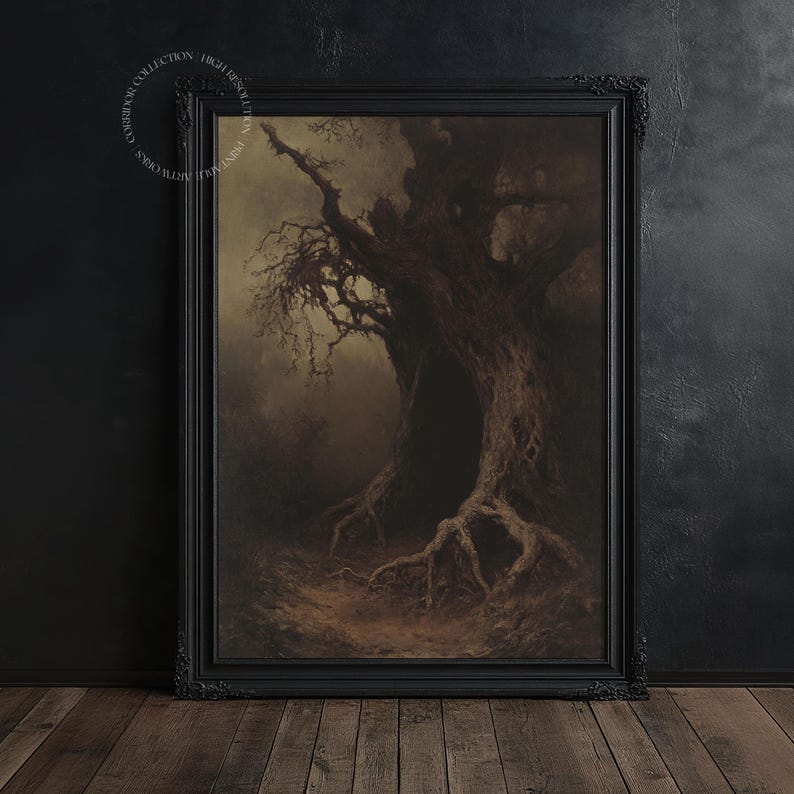 Dark Academia Tree Wall Art, Oil Painting, Enigmatic Tree Print, Spooky ...