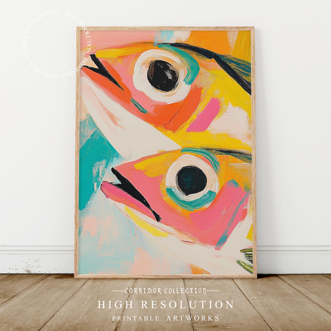 Colorful Fish Art Print, Abstract Wall Art, Modern Fish Painting ...