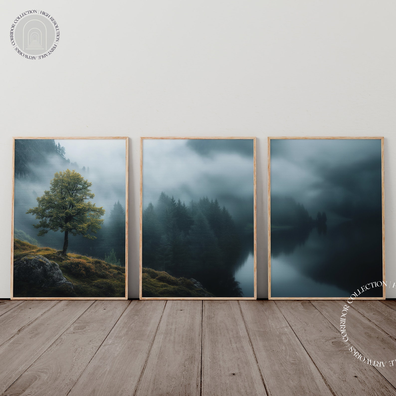 Nature Landscape Set of 3 Prints, Forest Wall Art, Misty Morning Trees ...