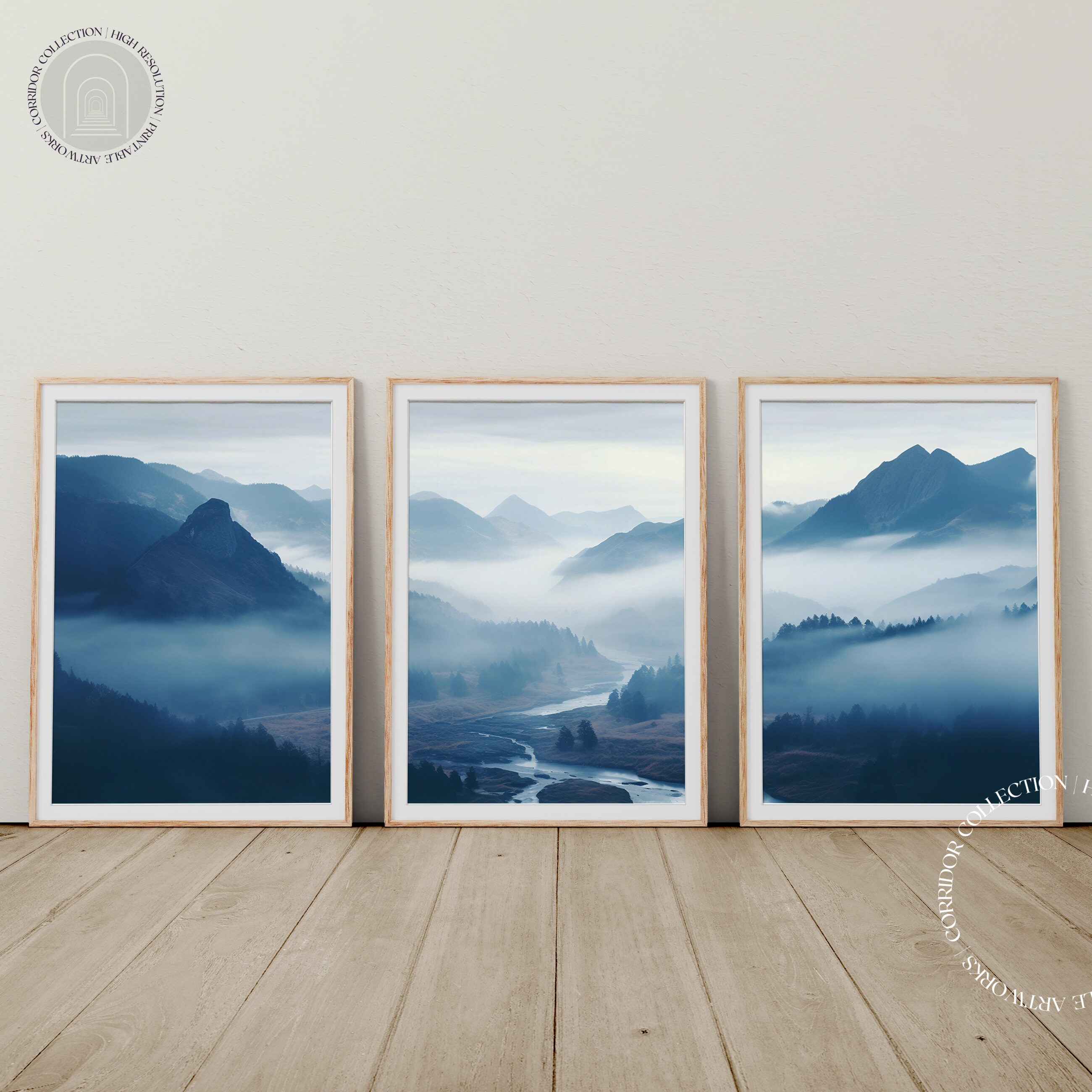 Foggy Mountain Print, Set of 3 Printable Wall Art, Misty Mountains Wall ...