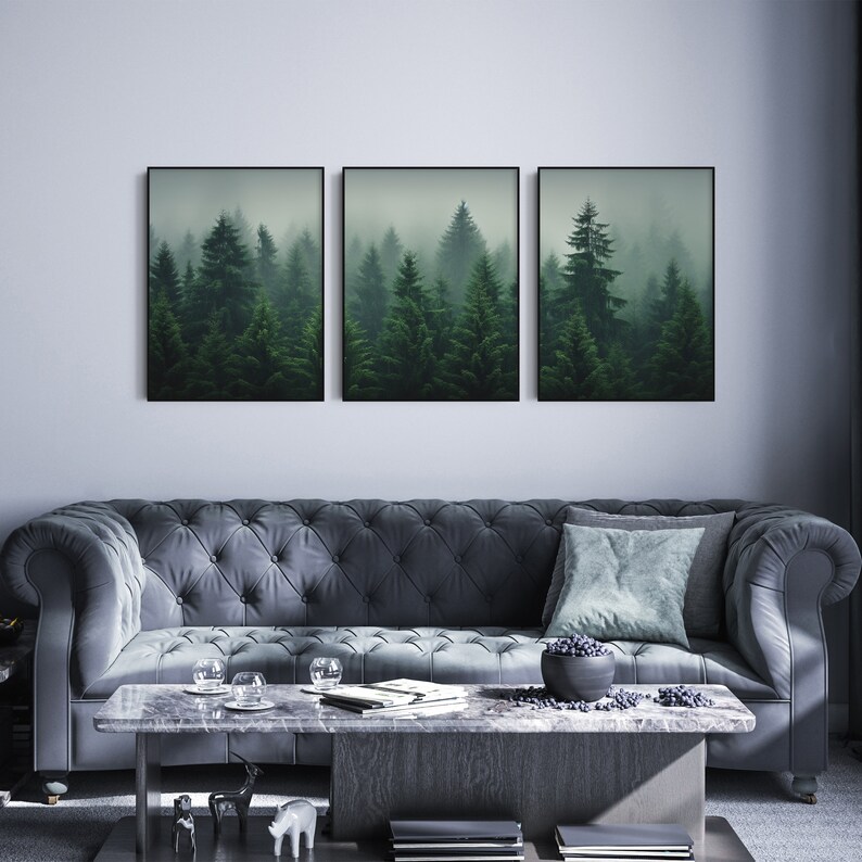 Foggy Forest Print, Set of 3 Forest Printable Wall Art, Misty Forest ...