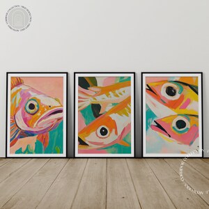 Vibrant Fish Wall Art Set, Colorful Fish Art Prints, Marine Life Decor ...