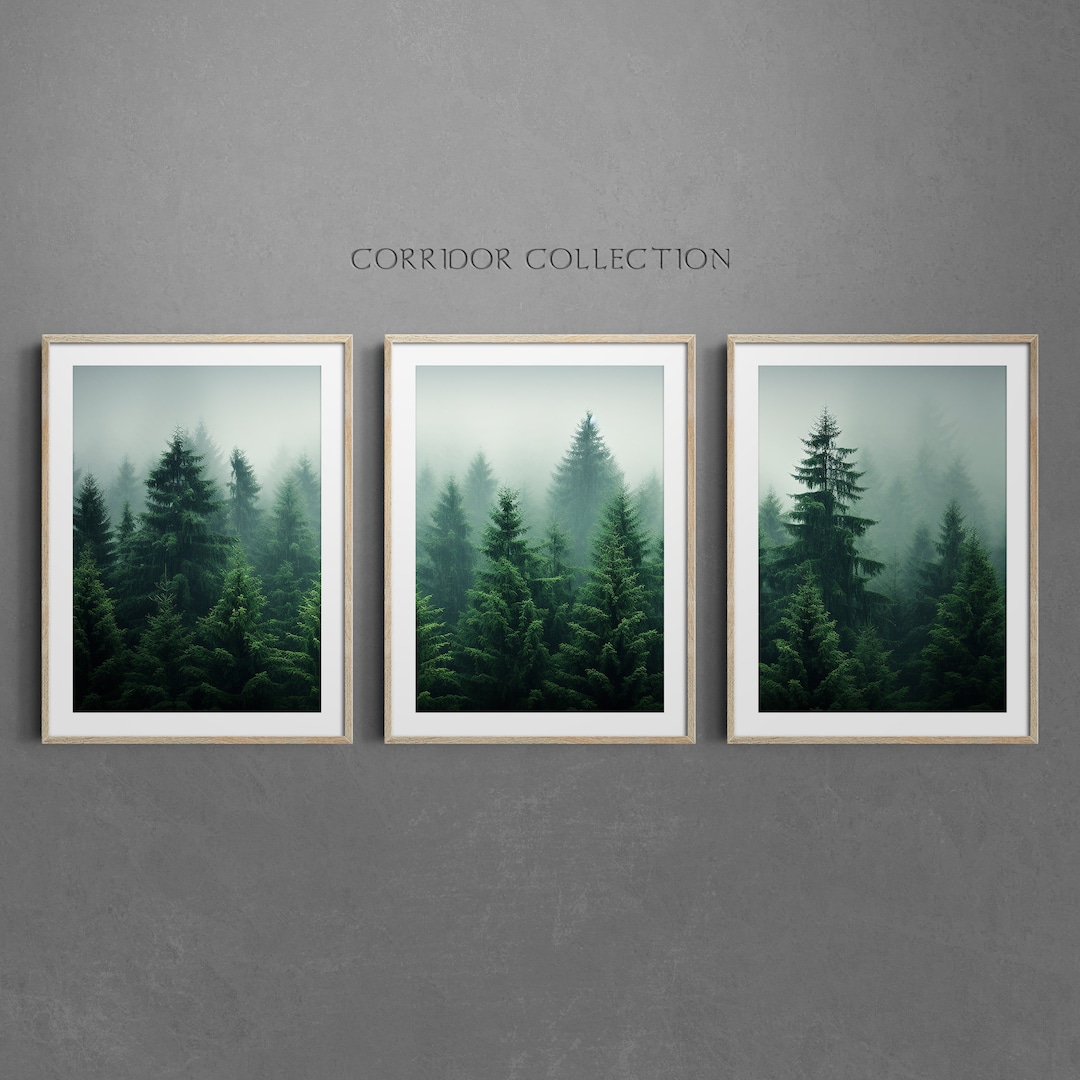 Foggy Forest Print, Set of 3 Forest Printable Wall Art, Misty Forest ...