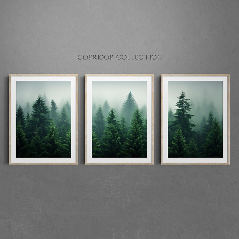 Foggy Forest Print, Set of 3 Forest Printable Wall Art, Misty Forest ...