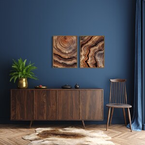 Woodcut Print, Tree Ring Art Prints, 2 Piece Printable Tree Slice Wall ...