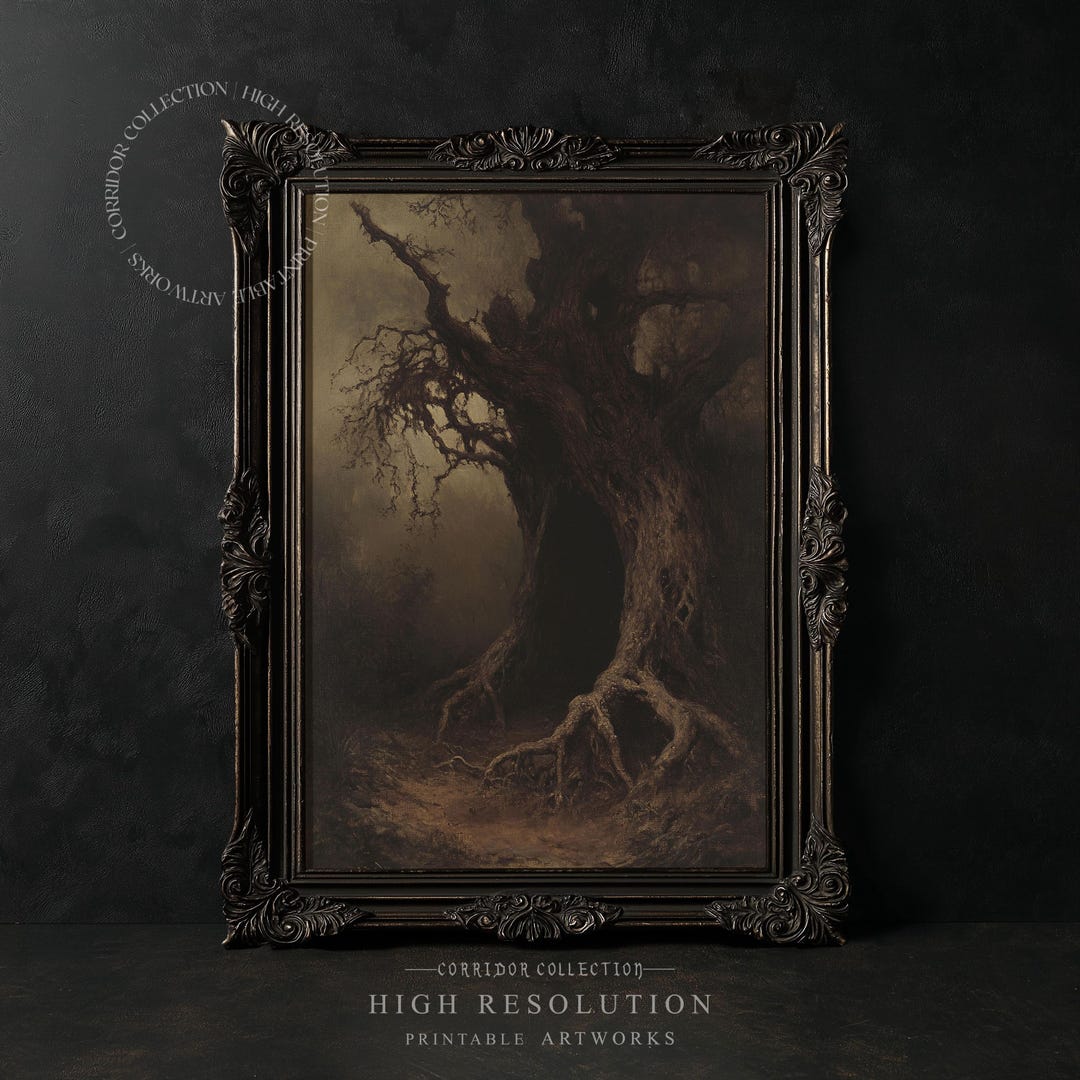 Dark Academia Tree Wall Art, Oil Painting, Enigmatic Tree Print, Spooky ...