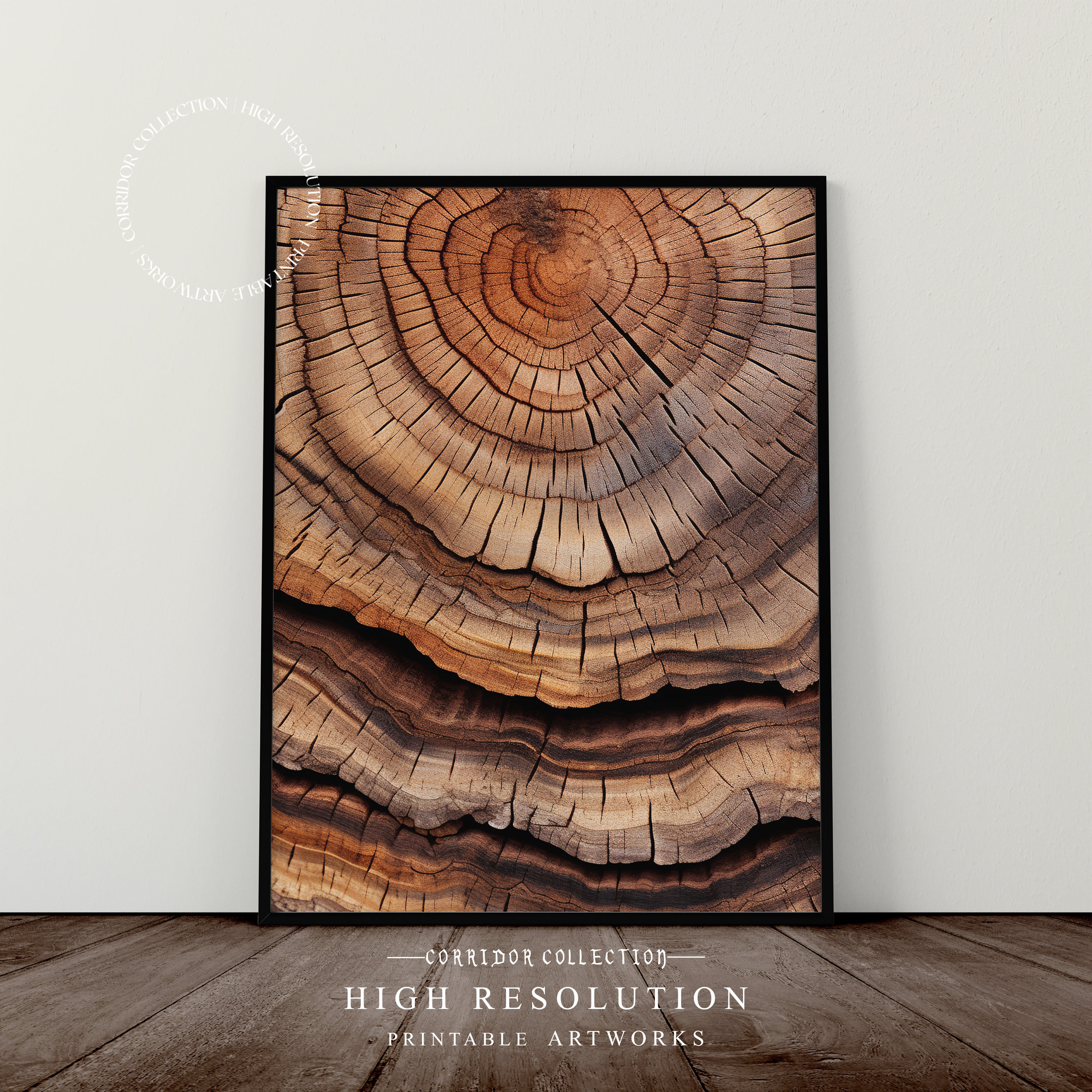 Woodcut Print, Tree Ring Art Prints, 2 Piece Printable Tree Slice Wall ...