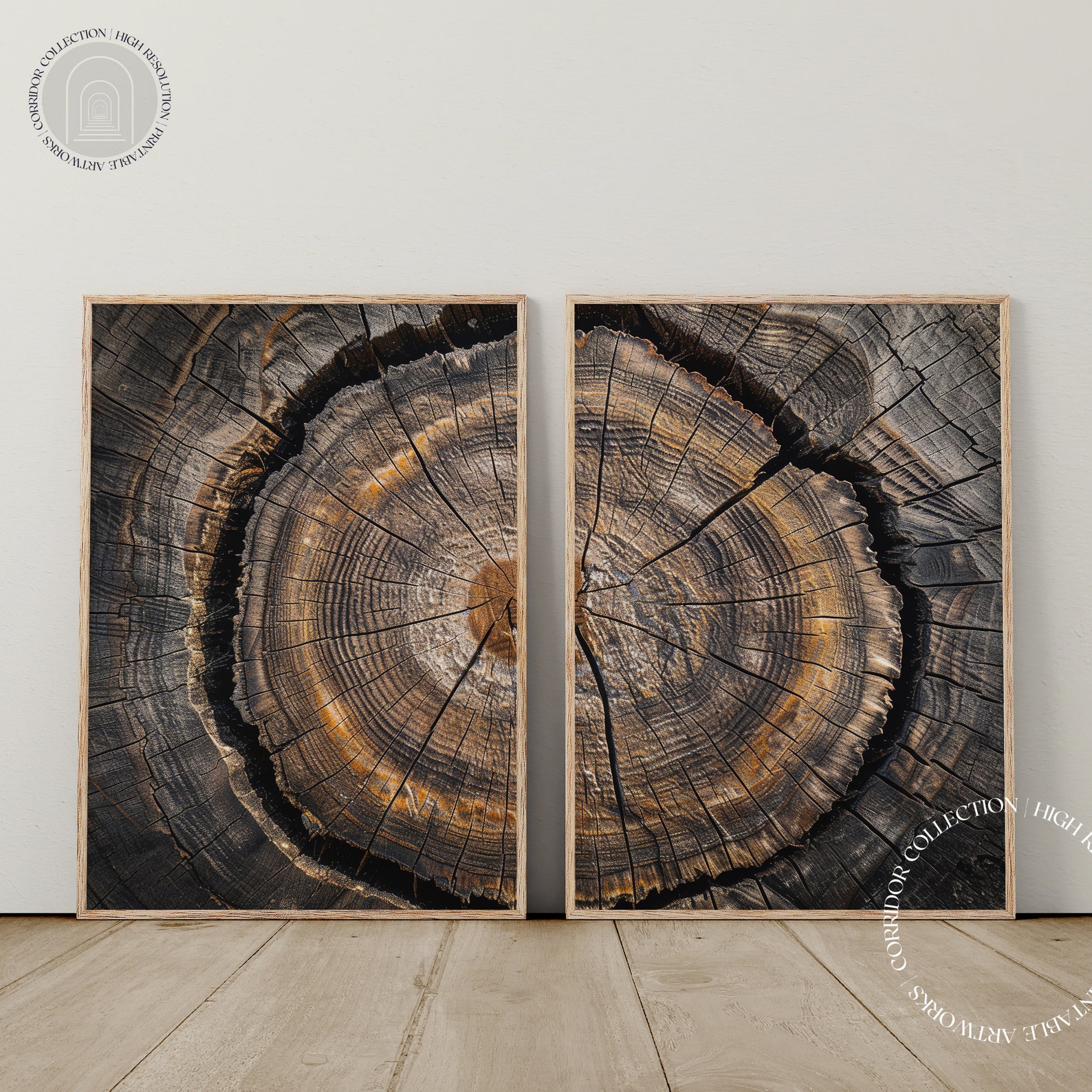 Woodcut Tree Slice Print, Set of 2 Printable Wall Art, Minimalist Tree ...