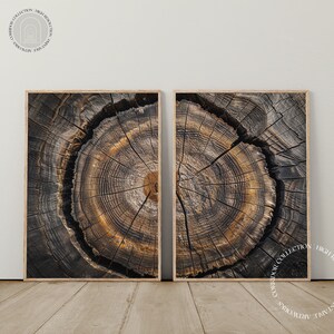 Woodcut Tree Slice Print, Set of 2 Printable Wall Art, Minimalist Tree ...