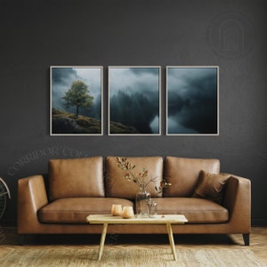 Nature Landscape Set of 3 Prints, Forest Wall Art, Misty Morning Trees ...