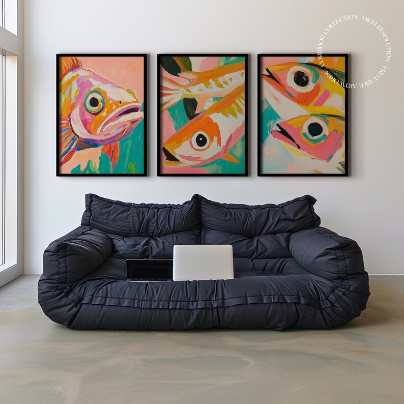 Vibrant Fish Wall Art Set, Colorful Fish Art Prints, Marine Life Decor ...