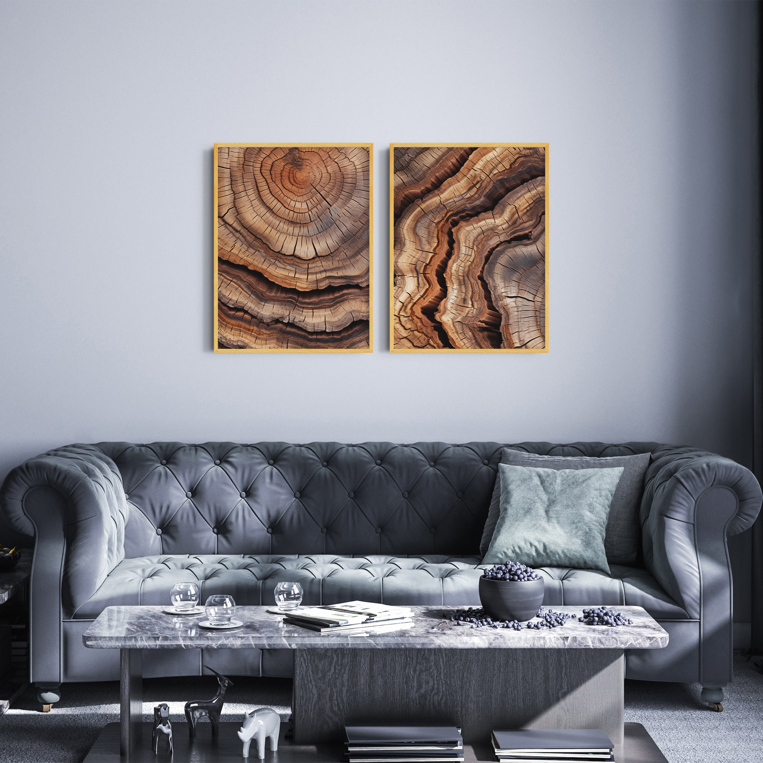 Woodcut Print, Tree Ring Art Prints, 2 Piece Printable Tree Slice Wall ...