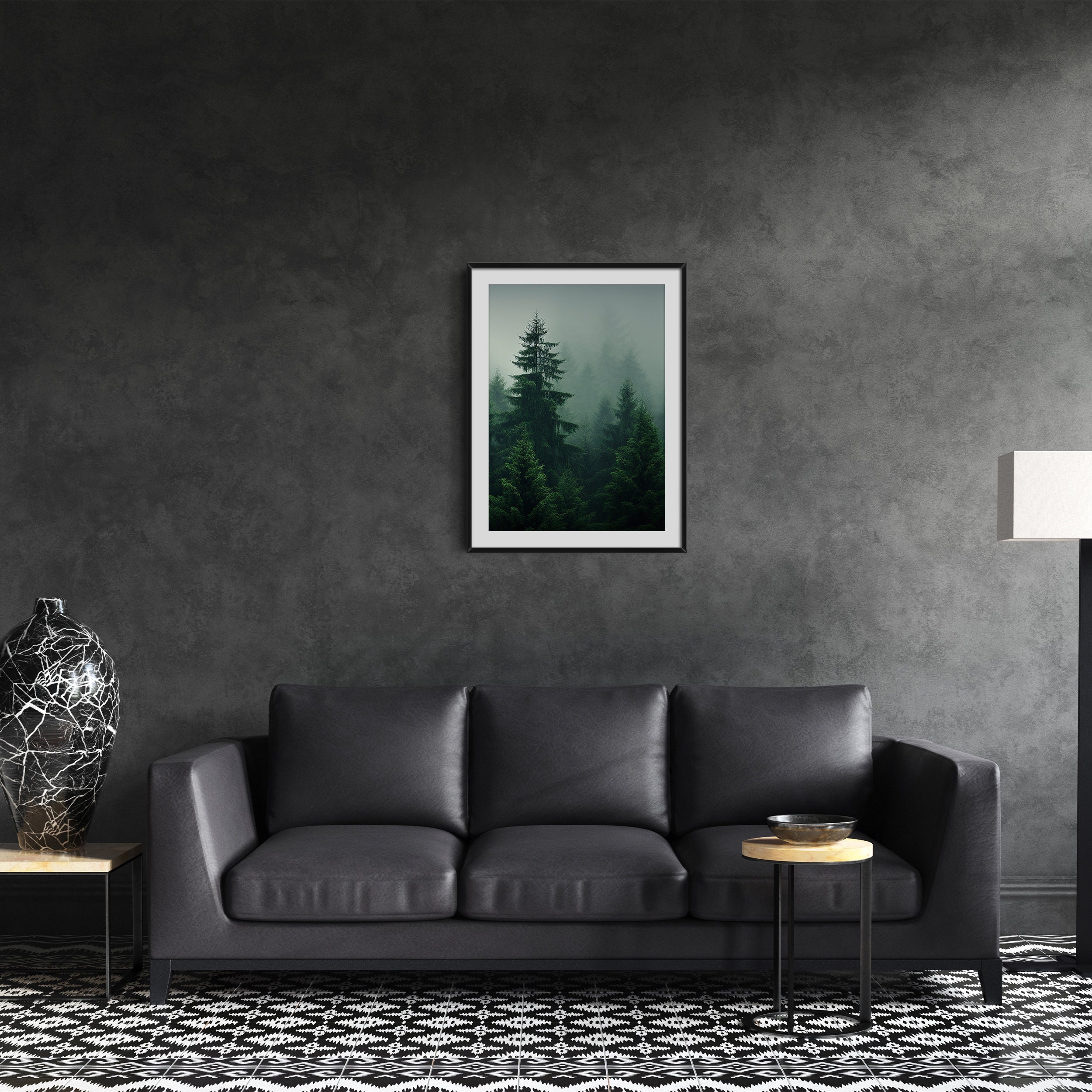 Green Misty Forest Print , Printable Wall Art, Foggy Coniferous Tree ...