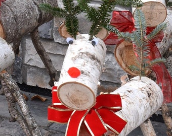 Birch Log Reindeer, Wooden Deer Centrepiece, Fairy Garden Rustic ...