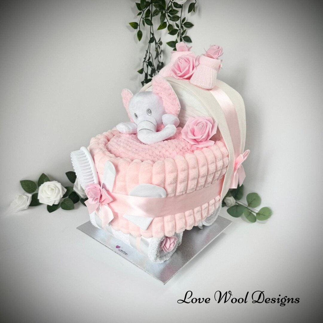 Nappy Cake Pram, Pink, Baby Girl, Baby Shower, Maternity Leave, Newborn ...