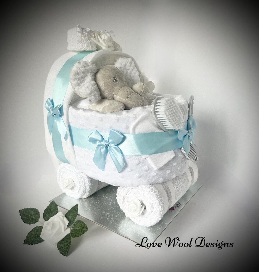 Nappy Cake Pram, Blue White, Baby Boy, Baby Shower, Maternity Leave ...