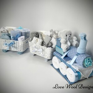 NAPPY CAKE Train Baby Hamper, Blue & White With Optional Extra ...