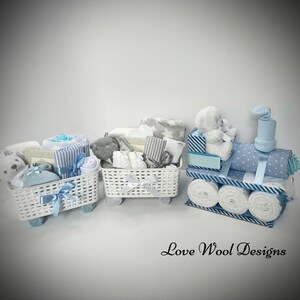 NAPPY CAKE Train Baby Hamper, Blue & White With Optional Extra ...
