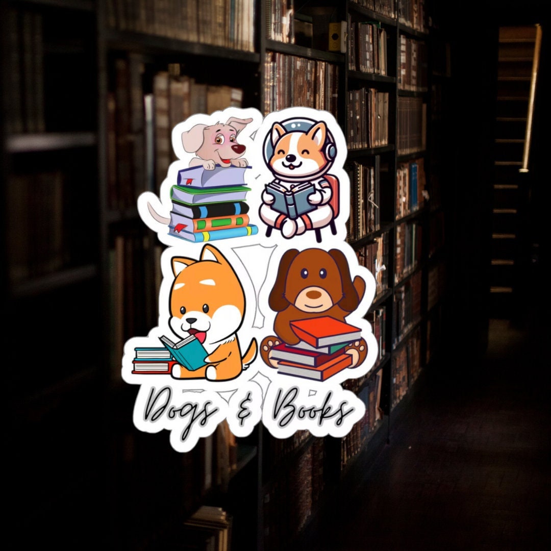 Cute Dogs Reading Sticker for Book Lovers Gifts for Bookworms and Dog ...