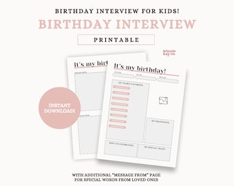 Birthday Interview Printable, Kid's Questionnaire, Keepsake (PDF) - Etsy