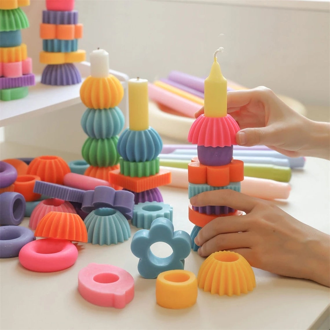Aesthetic Geometric Candle Molds Silicone DIY Epoxy Stackable Candle ...