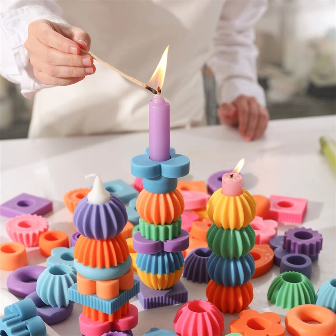 Aesthetic Geometric Candle Molds Silicone DIY Epoxy Stackable Candle ...