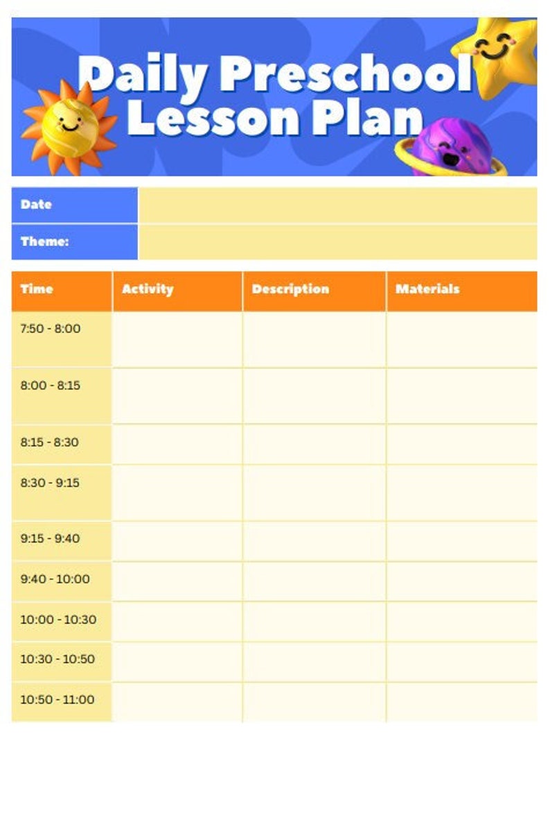Preschool Lesson Template - Etsy