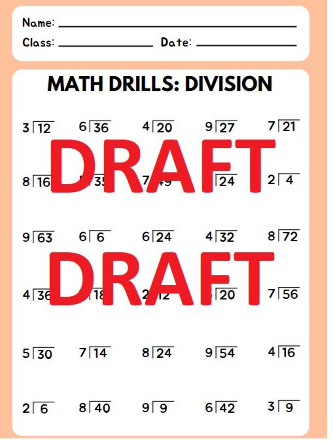 4th Grade Division Worksheet - Etsy