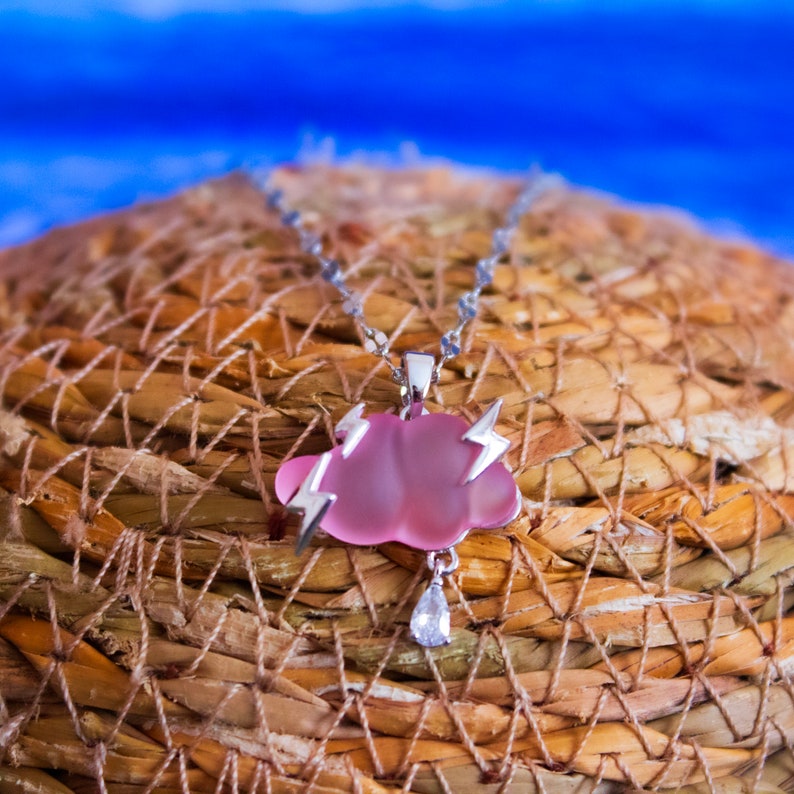 Rose Gold Cloud Necklace, Cloud With Lightning Pendant, Weather Jewelry ...