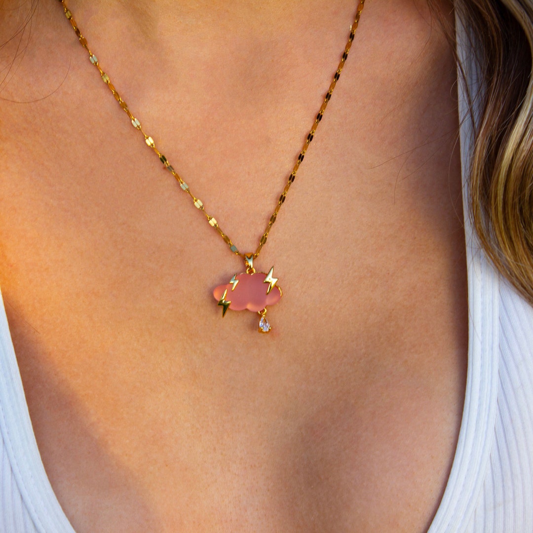 Rose Gold Cloud Necklace, Cloud With Lightning Pendant, Weather Jewelry ...