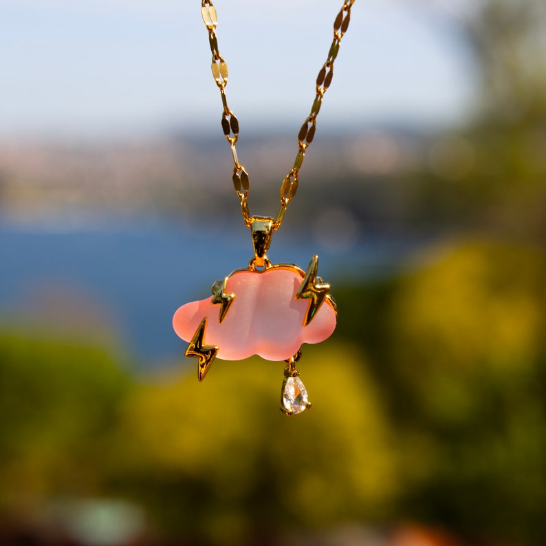Rose Gold Cloud Necklace, Cloud With Lightning Pendant, Weather Jewelry ...