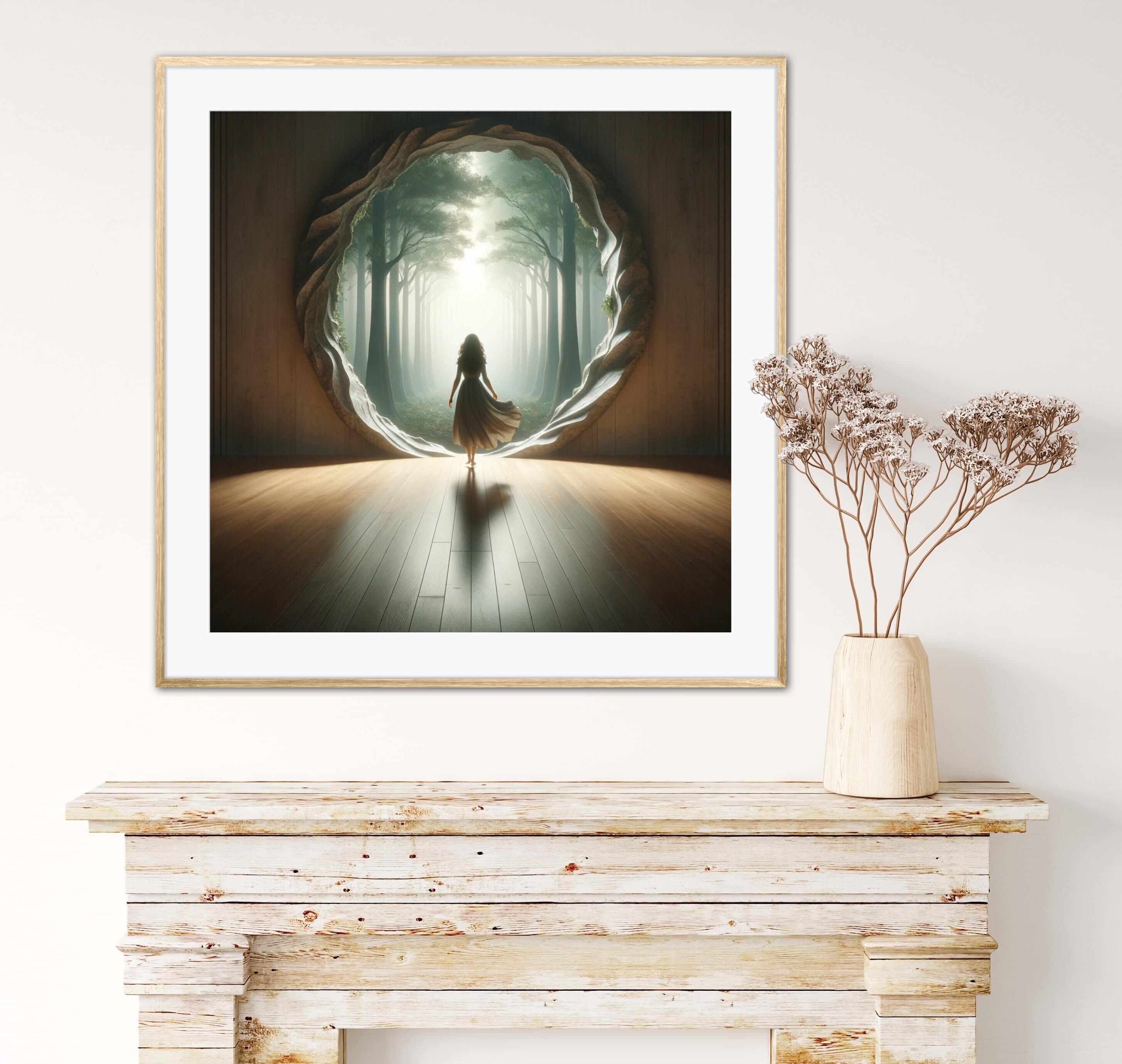 Escape Portal Art Print Woman Entering Ethereal Forest Contemporary ...