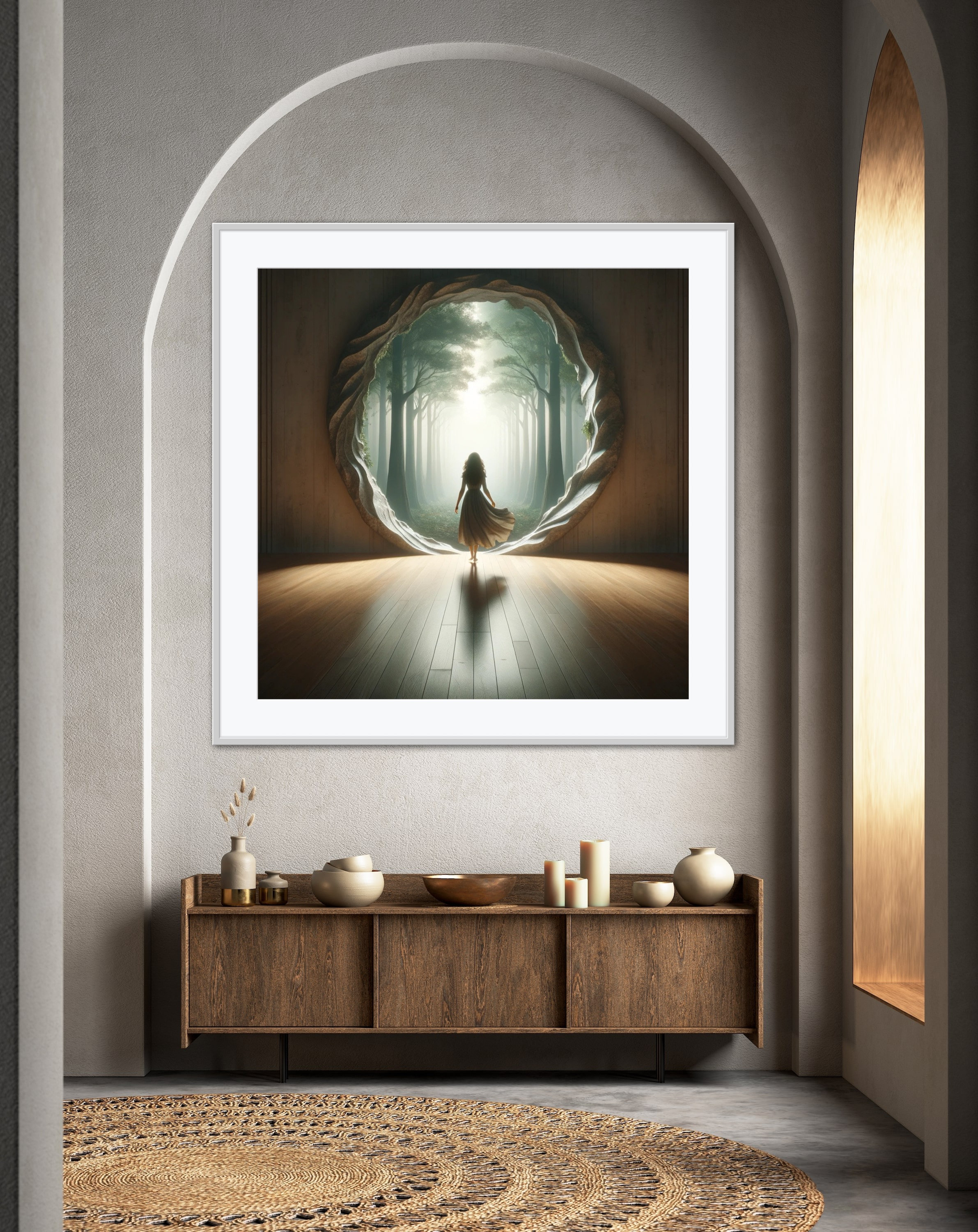 Escape Portal Art Print Woman Entering Ethereal Forest Contemporary ...