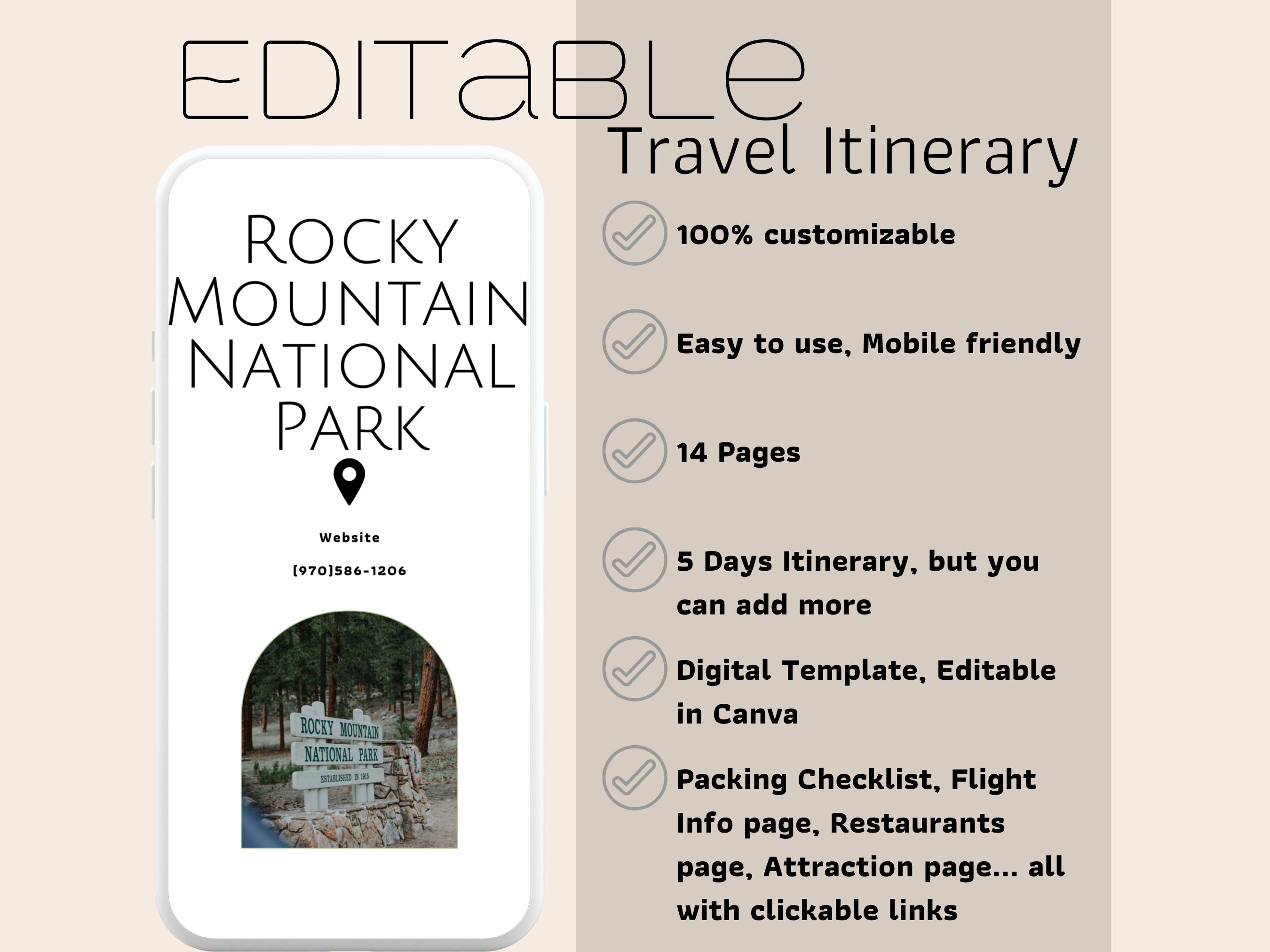 Travel Itinerary, Travel Planner, Editable Vacation Planner, Editable ...