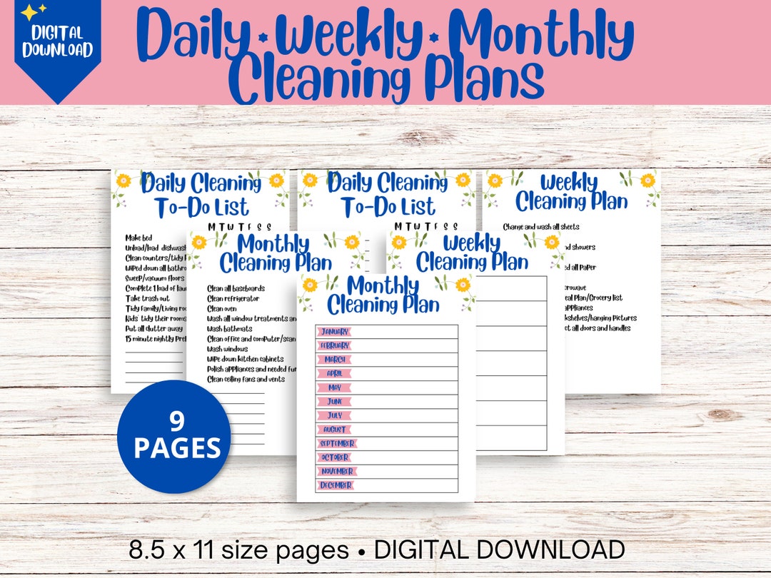 Printable Daily Cleaning Checklist, Weekly Cleaning, Monthly Cleaning ...