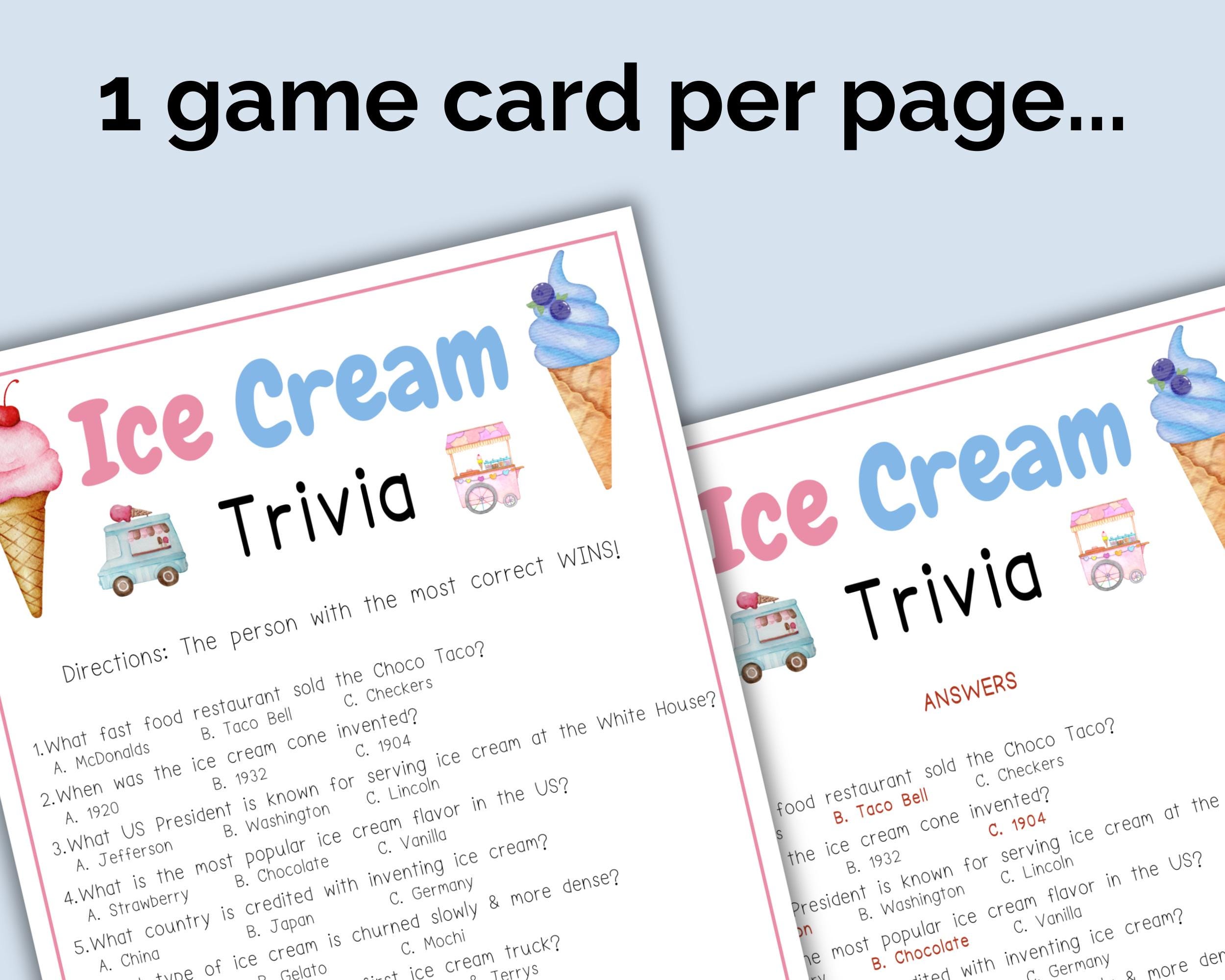 Ice Cream Trivia Birthday Party Fun Office Work Social Kids Summer Camp ...