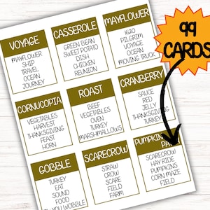 Thanksgiving Taboo Family Game, Thanksgiving Game Cards, Family ...