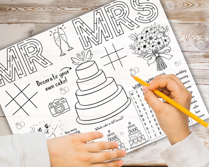 Wedding Activity Mat Wedding Coloring Mat Kids Reception Game Wedding ...