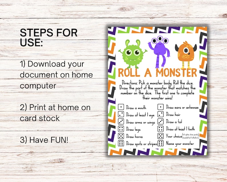 Roll A Monster Dice Game, Printable Kids Halloween Game, Halloween ...