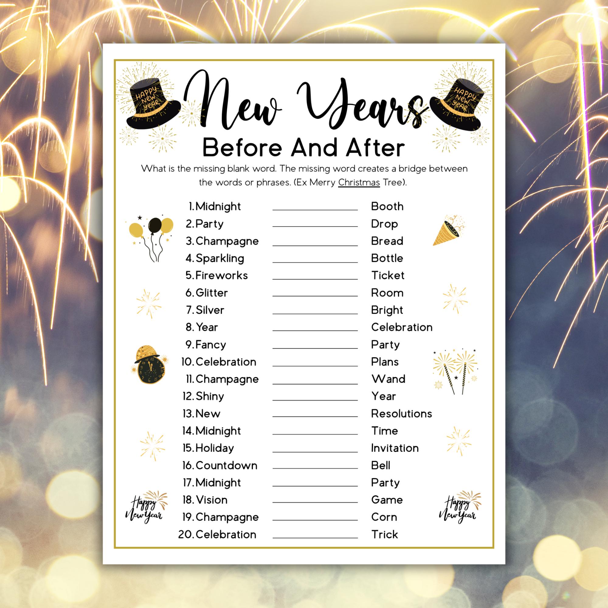 New Years Eve Party Game Finish the Phrase Ice Breaker Office Party ...