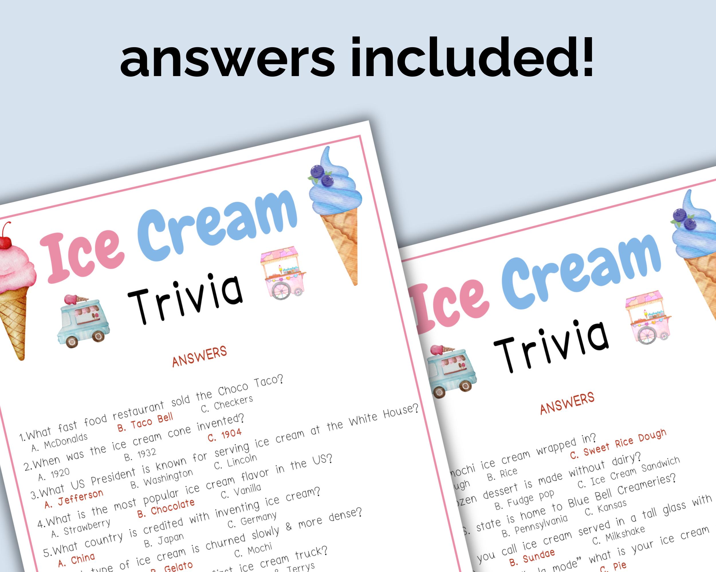 Ice Cream Trivia Birthday Party Fun Office Work Social Kids Summer Camp ...