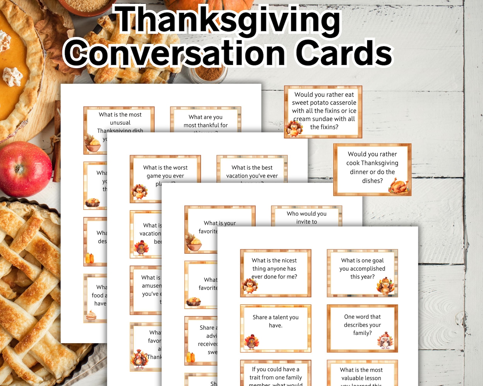 Thanksgiving Conversation Starter Cards, Thanksgiving Dinner Icebreaker ...