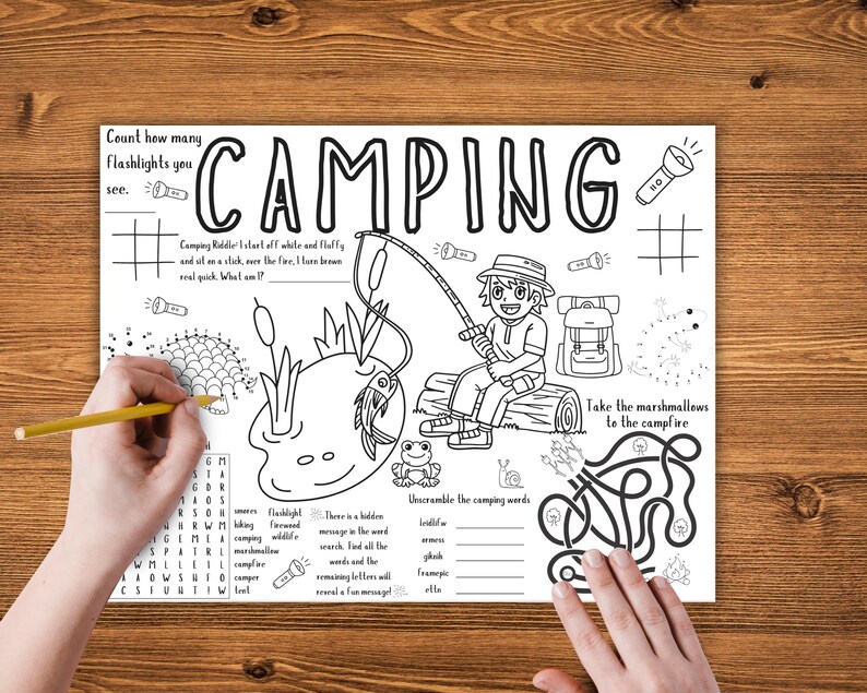 Kids Camping Activity Mat Fishing Coloring for Camping Party Coloring ...